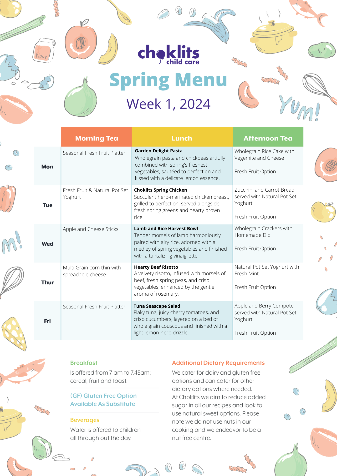 Choklits Spring Menu 2024 | Approved by Nutrition Australia